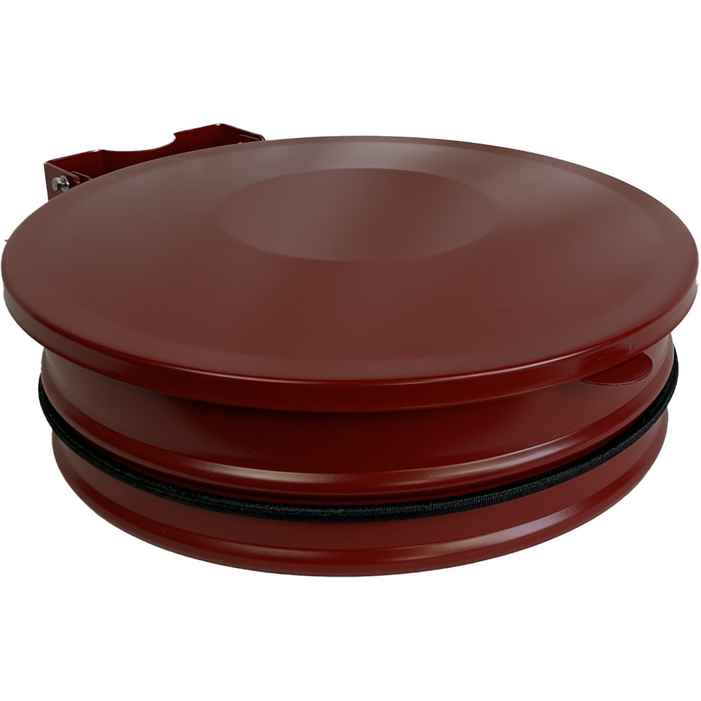 Support mural pour sac-poubelle, couvercle rouge, hygiénique.