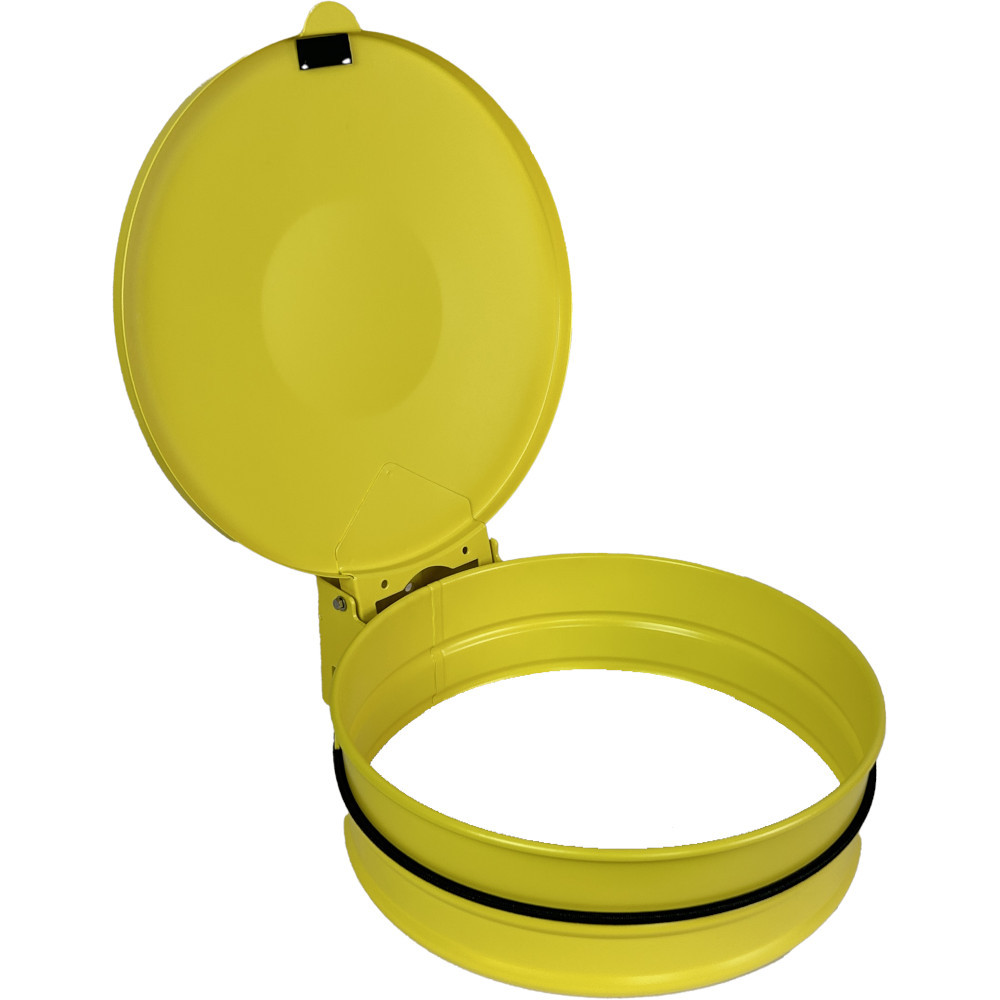 Support mural sac-poubelle jaune, couvercle pratique et résistant.